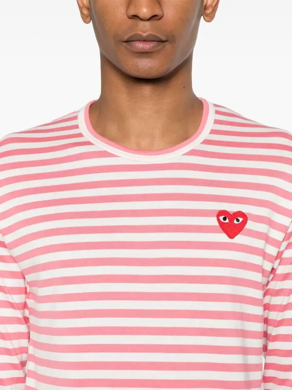 Play Comme Des Garcon Striped Long Sleeve T-shirt - Pink