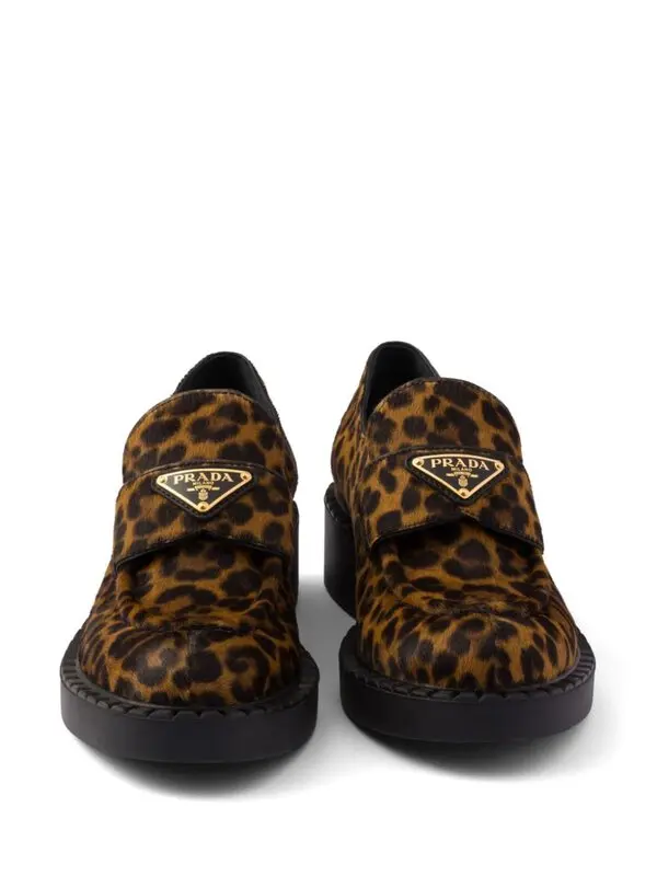 Prada Leopard Print Loafers - Brown