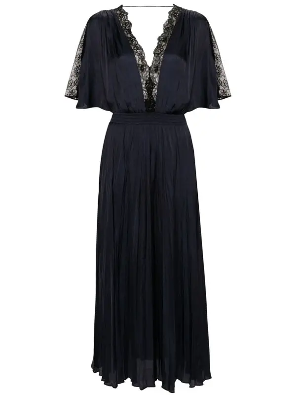 Maje Lace-trim Pleated Maxi Dress
