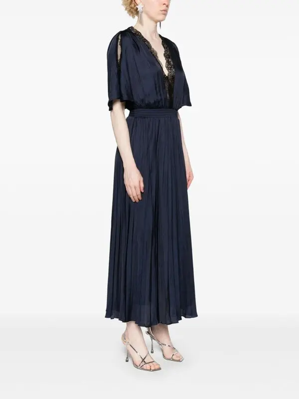 Maje Lace-trim Pleated Maxi Dress