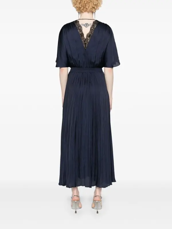 Maje Lace-trim Pleated Maxi Dress