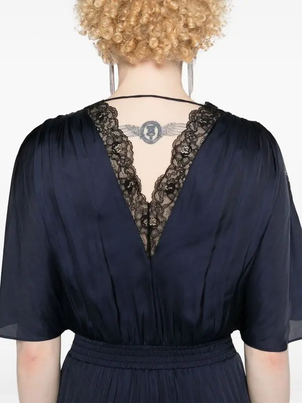Maje Lace-trim Pleated Maxi Dress