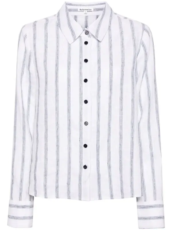 REFORMATION Sky Stripe-print Linen Shirt