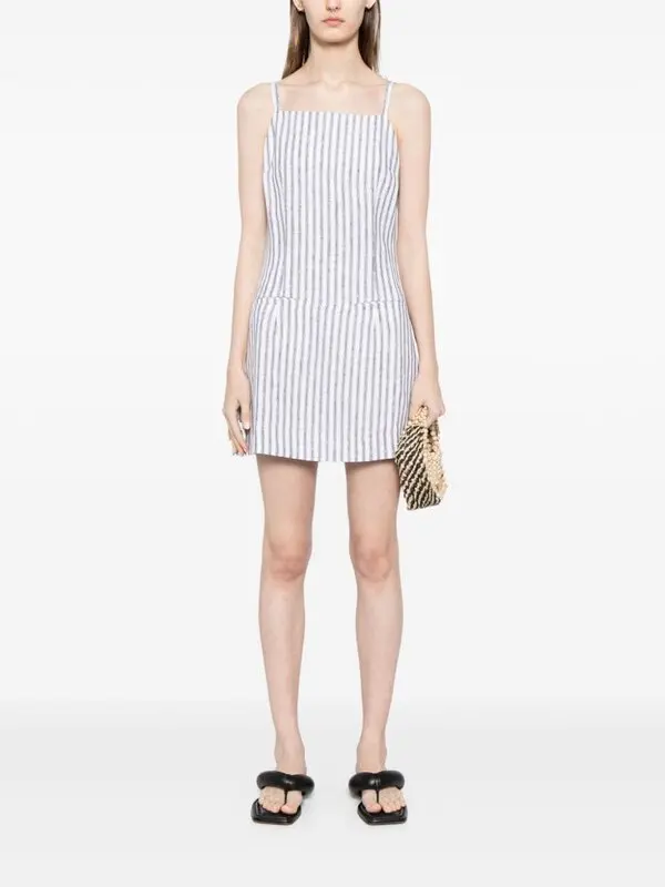Reformation Phillipa Stripe-Print Linen Mini Dress - White | Editorialist