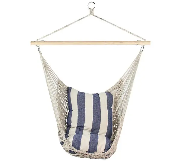 NORTHLIGHT 46' White & Blue Striped Hammock Cha Ir With Bar - One-color
