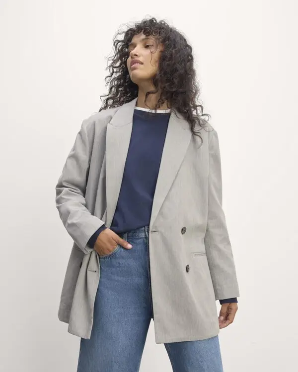 Everlane Double-breasted Buttery Smooth Cotton Blazer - Heather Steel