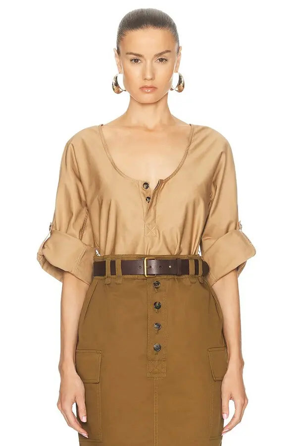 Saint Laurent Convertible Sleeve Blouse - Beige