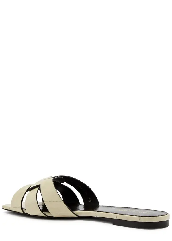 Saint Laurent Tribute Crocodile-effect Leather Slides