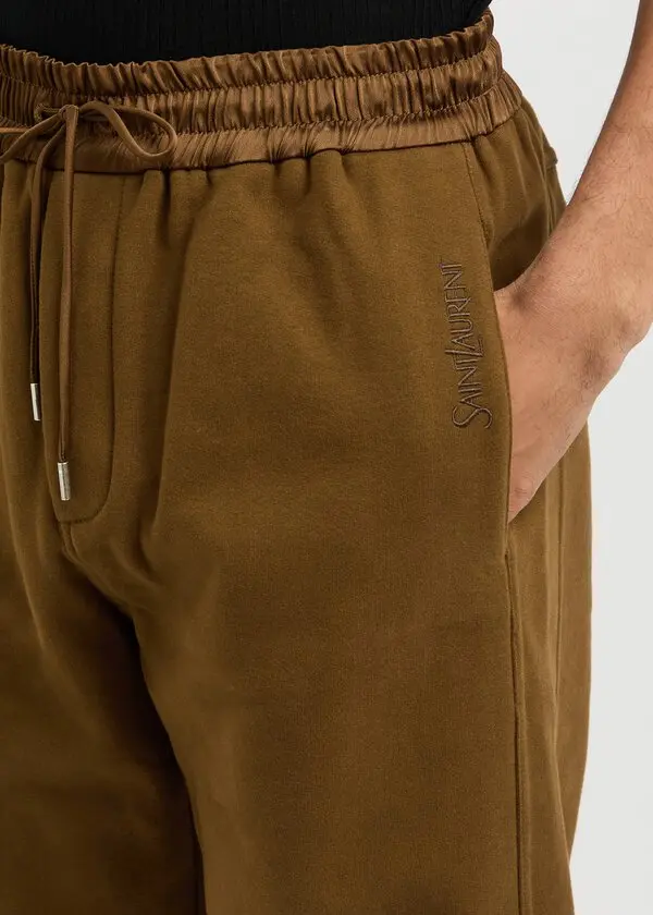 Saint Laurent Logo-embroidered Cotton Sweatpants - Brown
