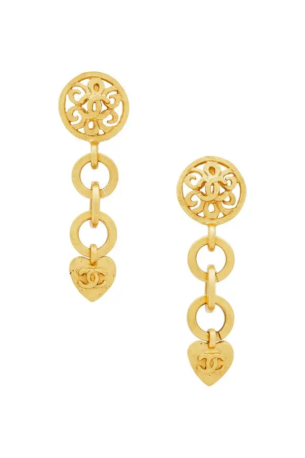 Chanel 1995 Cc Heart Clip-on Earrings - Gold