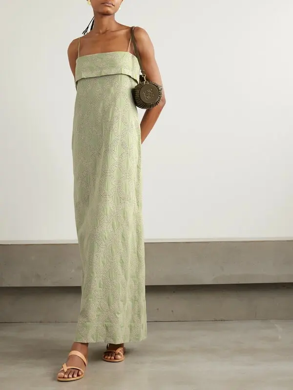 Faithfull The Brand Bea Layered Broderie Anglaise-Trimmed Cotton-Voile Maxi  Dress In Green - 60% Off | Editorialist