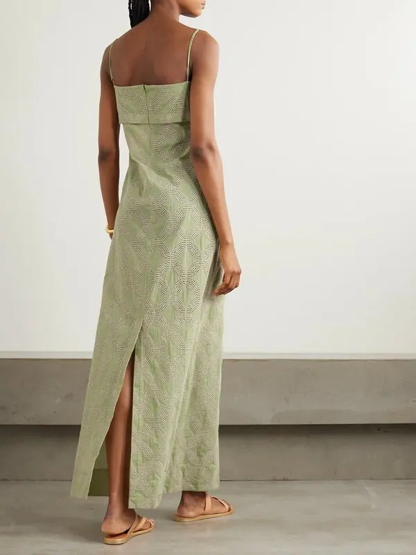 Faithfull The Brand Bea Layered Broderie Anglaise-Trimmed Cotton-Voile Maxi  Dress In Green - 60% Off | Editorialist
