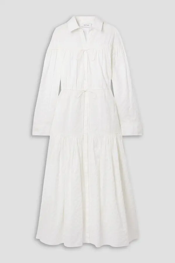 Matteau Tiered Embroidered Cotton-Voile Maxi Shirt Dress In White - 80% Off  | Editorialist