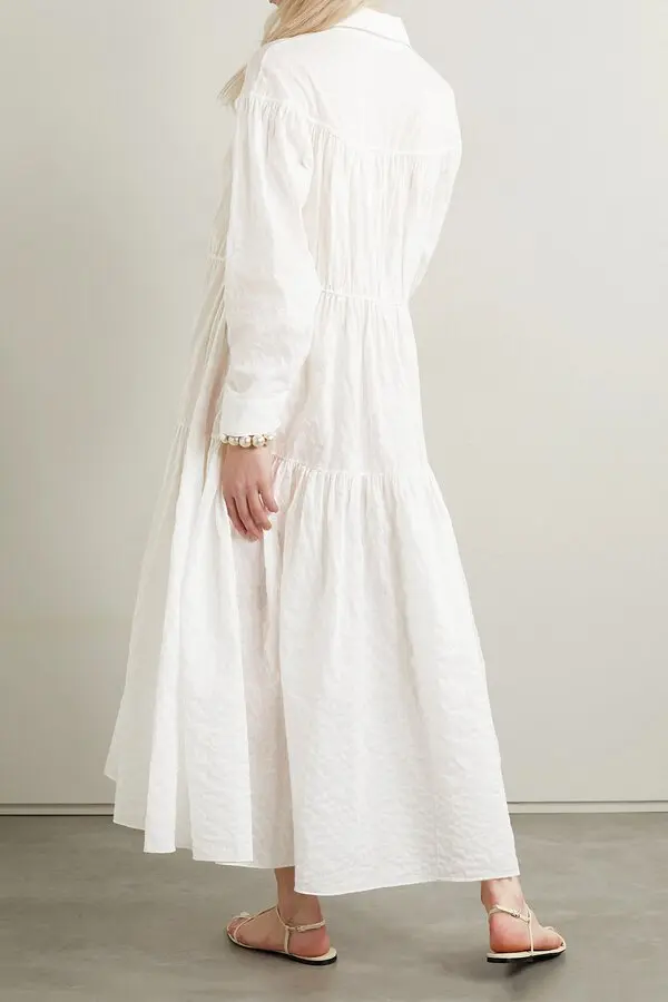 Matteau Tiered Embroidered Cotton-Voile Maxi Shirt Dress In White
