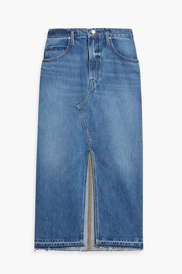 FRAME The Midaxi Denim Midi Skirt - Mid Denim