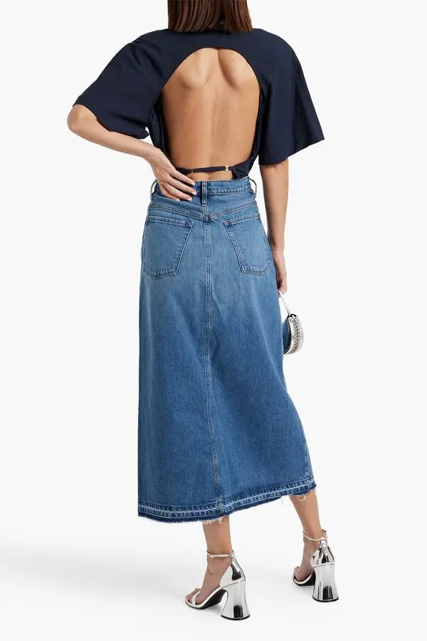 FRAME The Midaxi Denim Midi Skirt - Mid Denim