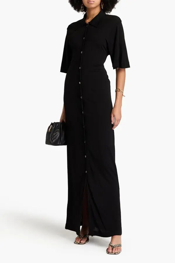 Bite Studios Openback Jersey Maxi Shirt Dress - Black