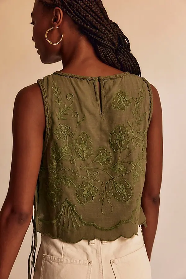Free People Embroidered Cotton Tank Top