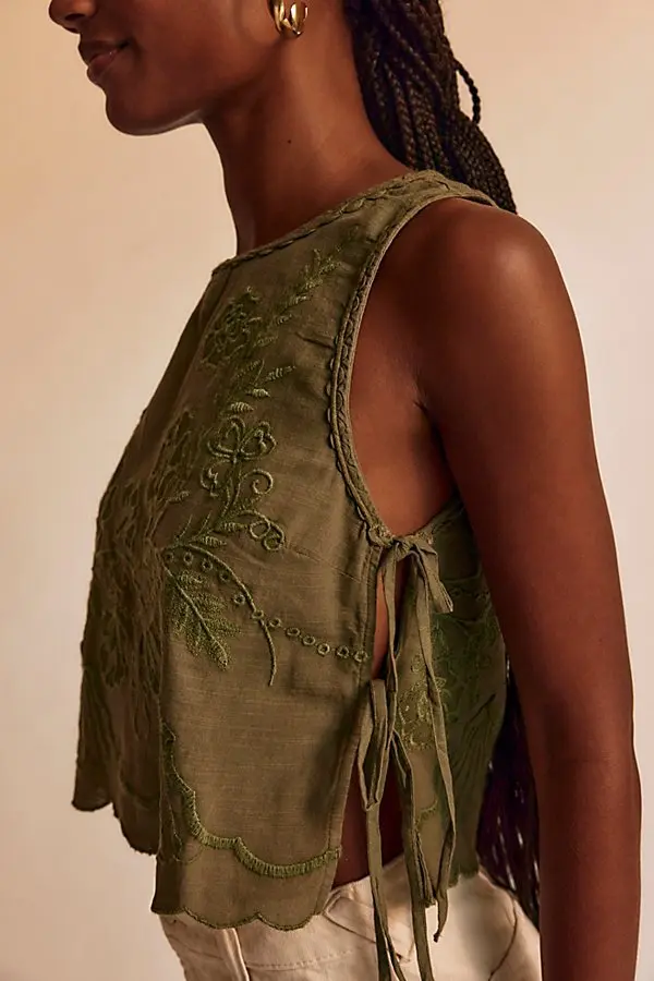 Free People Embroidered Cotton Tank Top