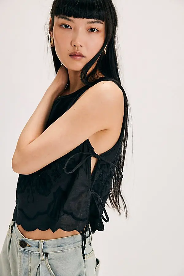 Free People Faded Gardens Tank - Washed Black