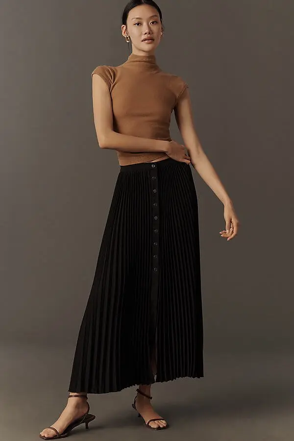 Maeve Pleated Button-front Maxi Skirt - Black
