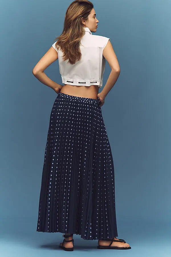 Maeve Pleated Button-front Maxi Skirt With Polka Dot Print - Blue Dot