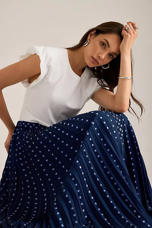 Maeve Pleated Button-front Maxi Skirt With Polka Dot Print - Blue Dot