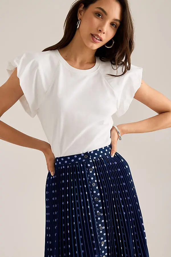 Maeve Pleated Button-front Maxi Skirt With Polka Dot Print - Blue Dot