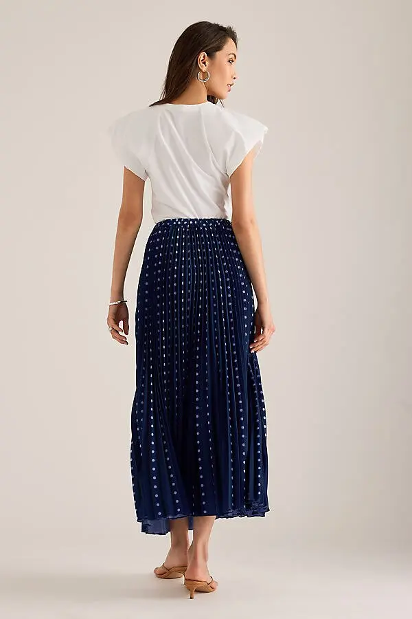 Maeve Pleated Button-front Maxi Skirt With Polka Dot Print - Blue Dot