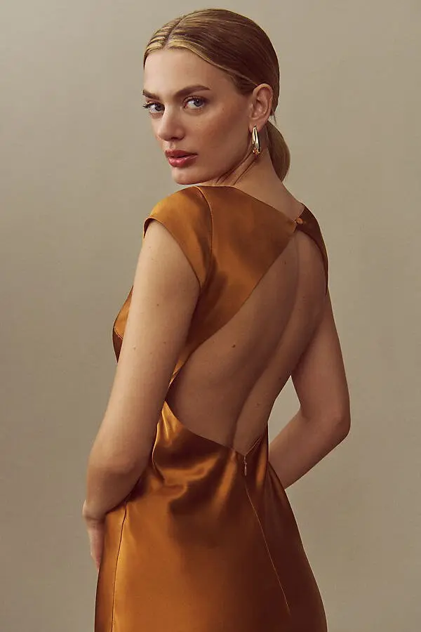 Reformation Niamh Cap-Sleeve Open-Back Silk Maxi Dress In Brown - 30% Off |  Editorialist