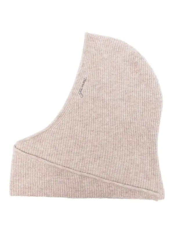 GANNI Logo-embroidered Ribbed Balaclava - Neutrals