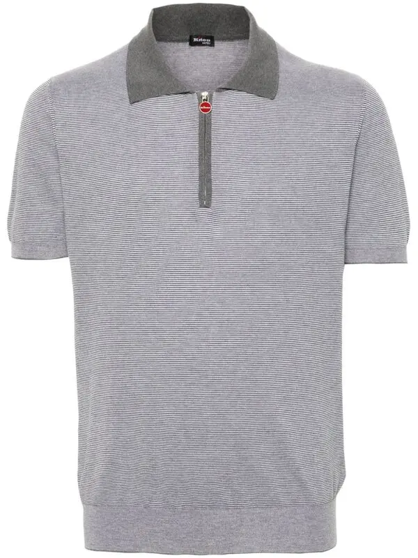 Kiton Striped Cotton Polo Shirt - Grey