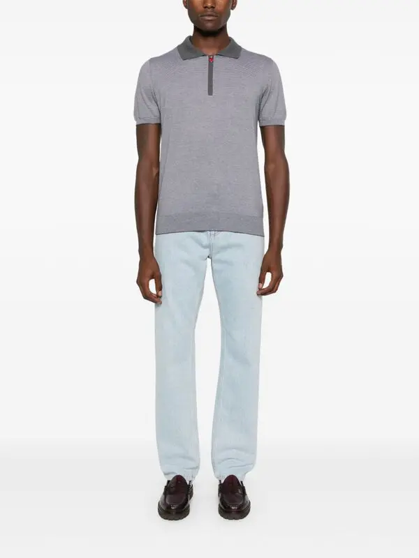 Kiton Striped Cotton Polo Shirt - Grey
