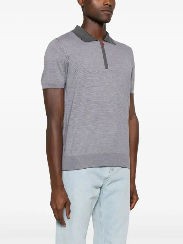 Kiton Striped Cotton Polo Shirt - Grey