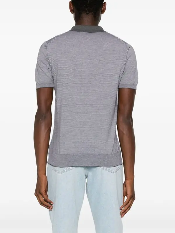 Kiton Striped Cotton Polo Shirt - Grey