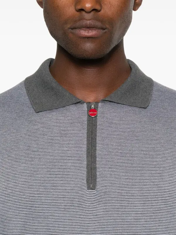 Kiton Striped Cotton Polo Shirt - Grey