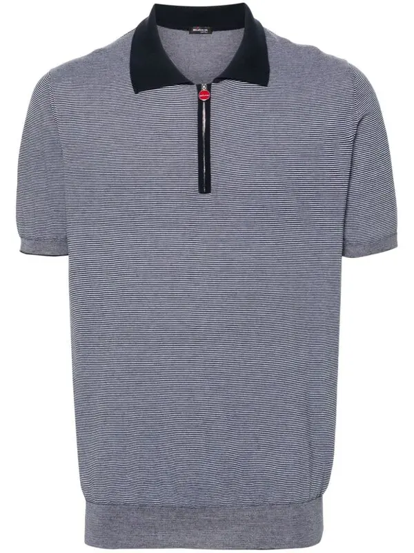 Kiton Striped Cotton Polo Shirt - Blue