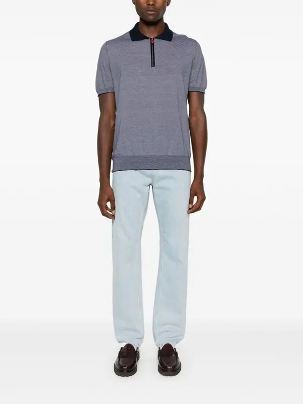 Kiton Striped Cotton Polo Shirt - Blue