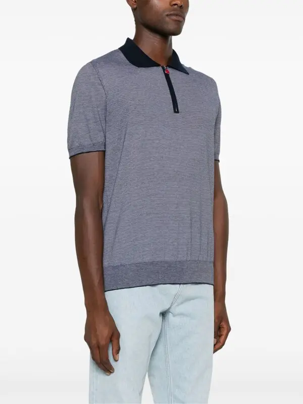 Kiton Striped Cotton Polo Shirt - Blue
