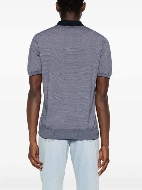 Kiton Striped Cotton Polo Shirt - Blue