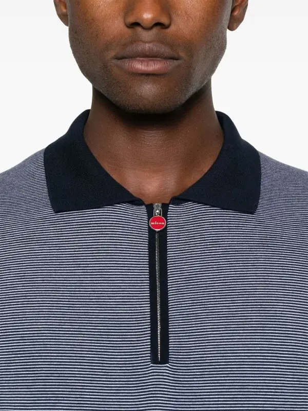 Kiton Striped Cotton Polo Shirt - Blue