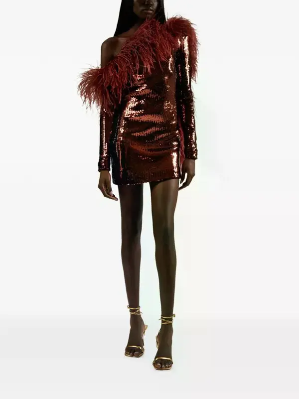 TALLER MARMO Garbo Disco Feather-trim Minidress - Red