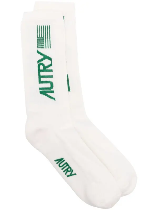 AUTRY Logo Intarsia Ribbed Socks - White