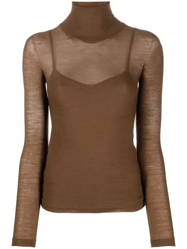 Max Mara Semi-sheer High-neck Jumper - Brown