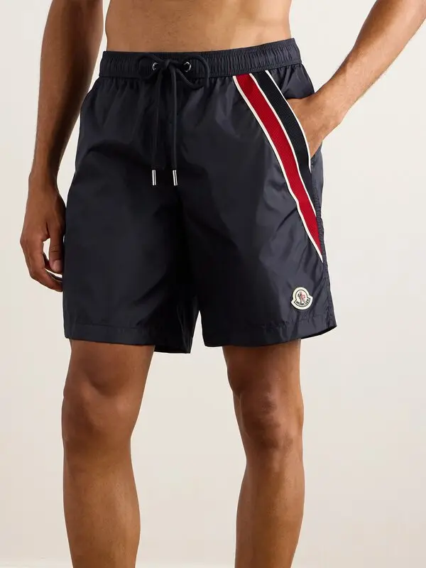 Moncler Straight-leg Mid-length Striped Swim Shorts - Blue