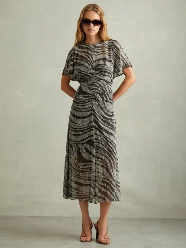 REISS Tabitha Animal Print Midi Dress