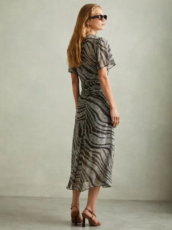REISS Tabitha Animal Print Midi Dress