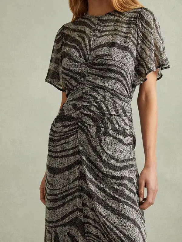 REISS Tabitha Animal Print Midi Dress