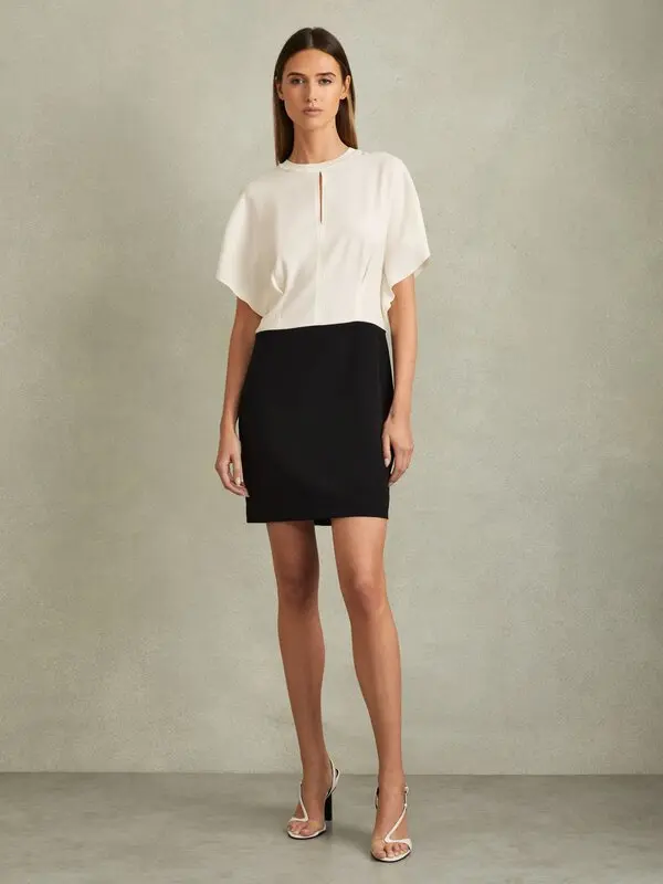 REISS Marlowe Color Block Mini Dress With Draped Sleeves