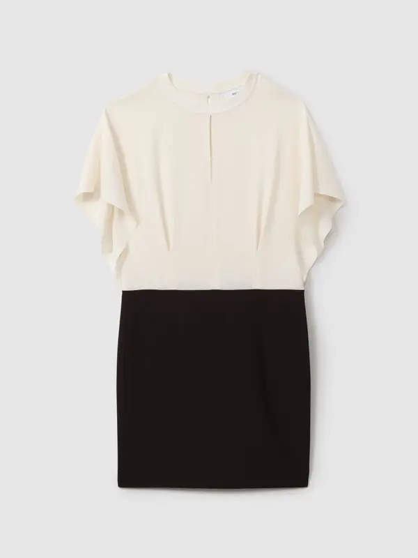 REISS Marlowe Color Block Mini Dress With Draped Sleeves
